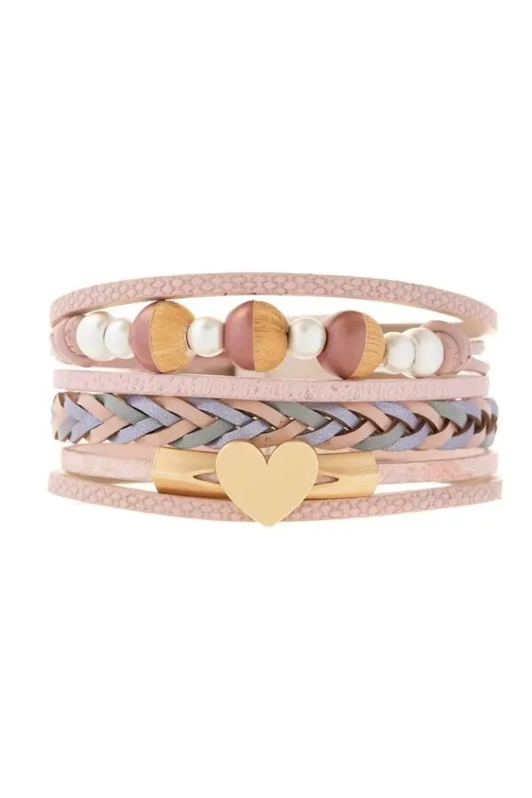 Saachi Leather Wooden Beaded Bracelet - Brown