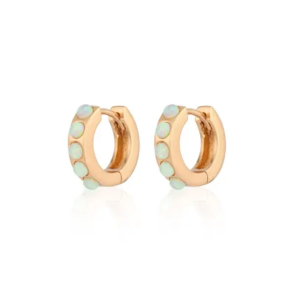 SCREAM PRETTY Lime Green Opal Huggie Hoop Earrings - Gold