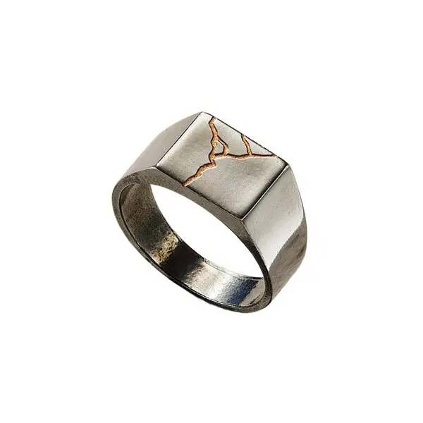 POSH TOTTY DESIGNS Chunky Oxidised Kintsugi Signet Ring - Silver