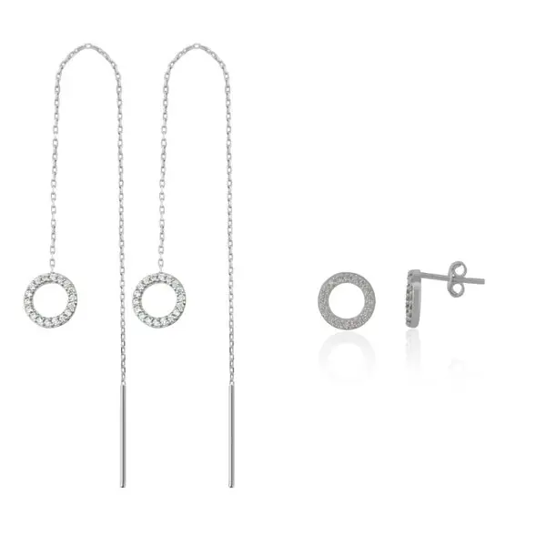 SPERO LONDON Circle Round One Drop One Stud Earring Sterling Silver Set - Gray