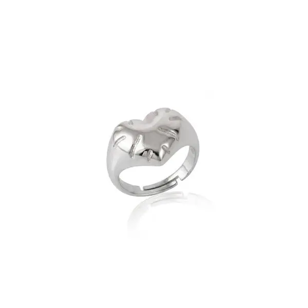 SPERO LONDON Chunky Love Heart Sterling Signet Ring - Silver