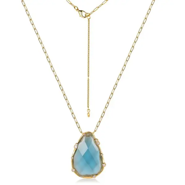 RARE MATTERS JEWELRY Gemstone Teardrop Necklace - Blue