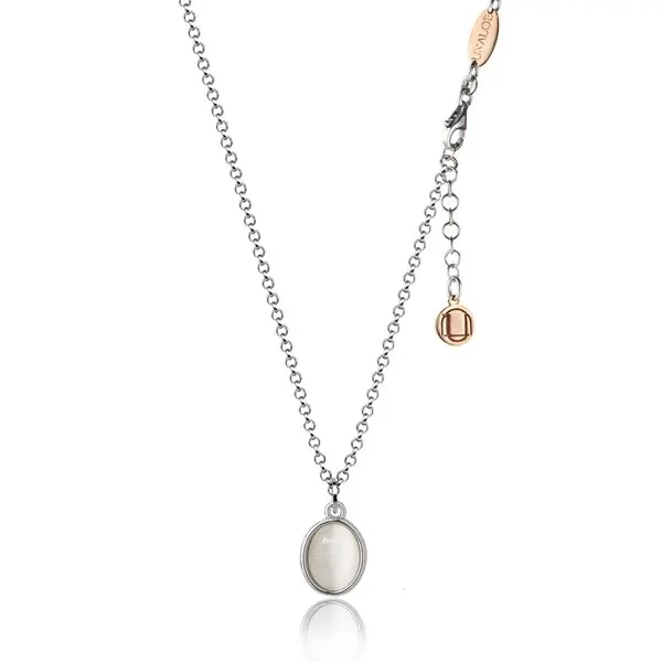 UNALOE Mother Of Pearl Pendant Necklace In Sterling – Oval Pearl Minimalist Jewelry - Silver