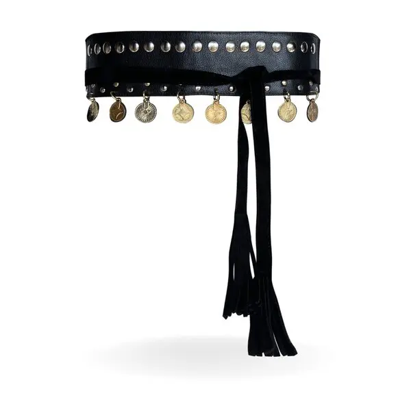INDIGOLUSH Coins Wrap Belt - Black