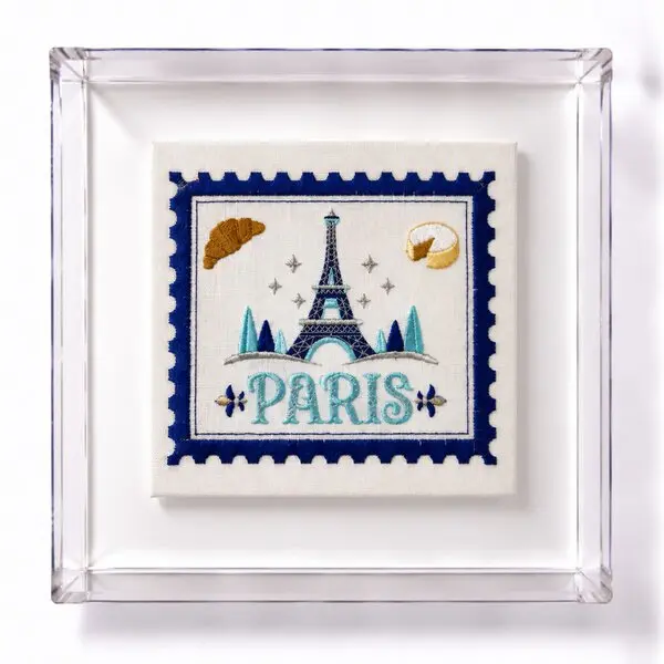 LILLY LOVES Paris Embroidered Stamp Artwork - Blue