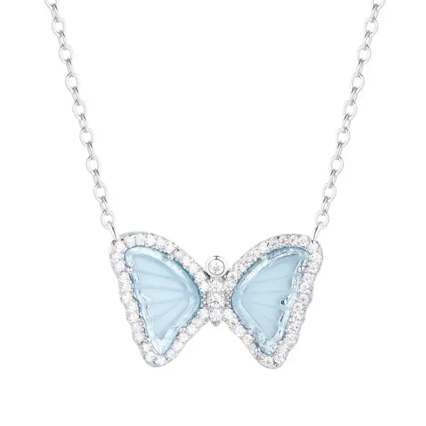 KAMARIA Mini Butterfly Necklace In Light Teal - Silver