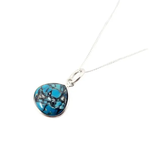 HARFI Turquoise December Birthstone Sterling Silver Heart Charm Necklace - Blue
