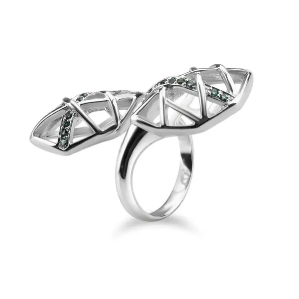 BELLUS DOMINA White Gold Plated Topaz Helical Ring - Silver