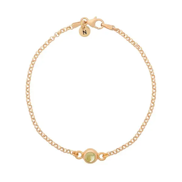 NELLOU JEWELLERY Peridot Birthstone Gem Dot Bracelet Gold Plated Sterling Silver- August - Green