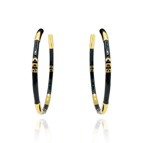 MICHAEL NASH JEWELRY Mallory And Gold Stripe Hoop Eaarings - Black