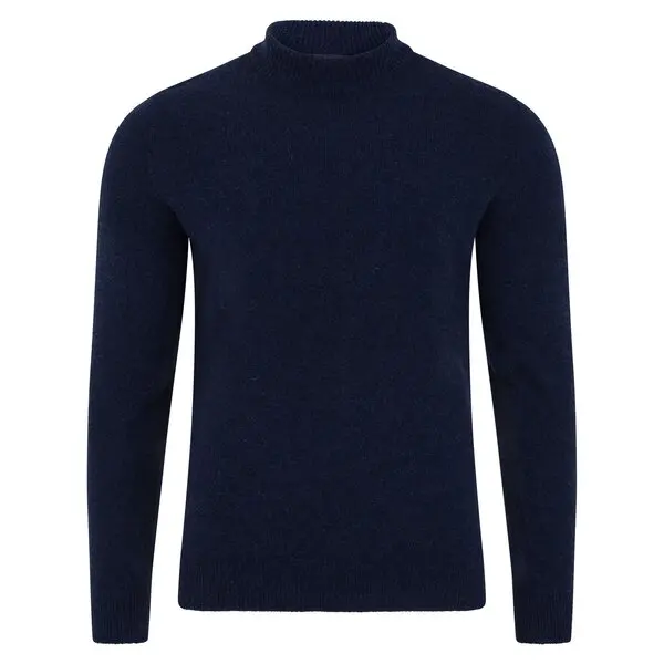 PAUL JAMES KNITWEAR Lambswool Arden Narrow Mock Turtle Neck Jumper Oxford - Blue