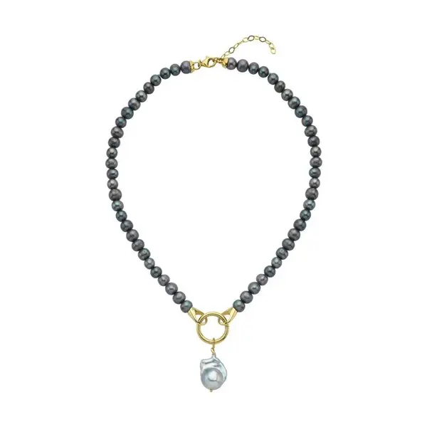 LINYA JEWELLERY Odra Black Baroque Pearl Necklace - Gold