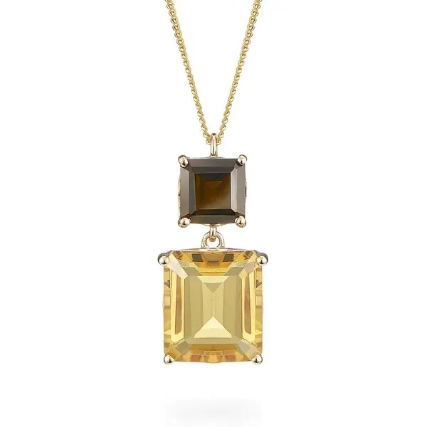 AUGUSTINE JEWELS Smoky Quartz & Citrine Octagon Gold Pendant - Yellow