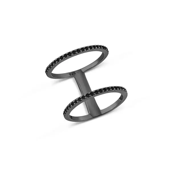 SALLY SKOUFIS Layer Ring With Made Cz Diamond Stimulant In Premium Rhodium - Black