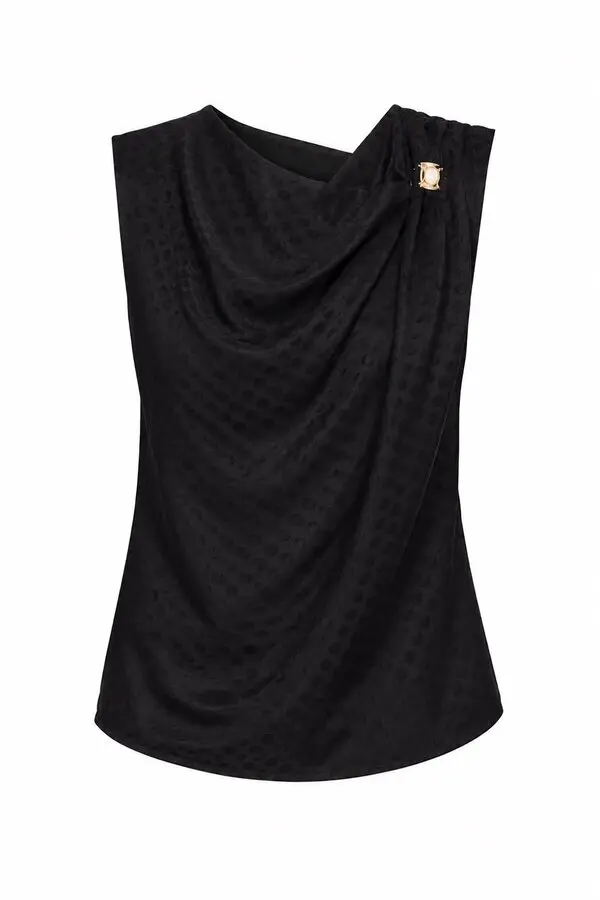 EXQUISE Stephanie Asymmetric Blouse - Black