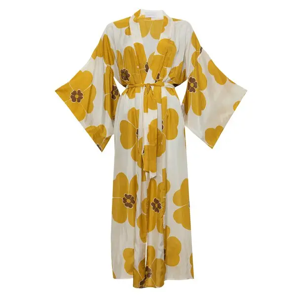 ROSES ARE RED Silk Kimono In Floral - Orange