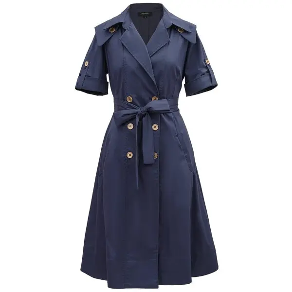 SMART AND JOY Cotton Trench Coat Dress - Blue
