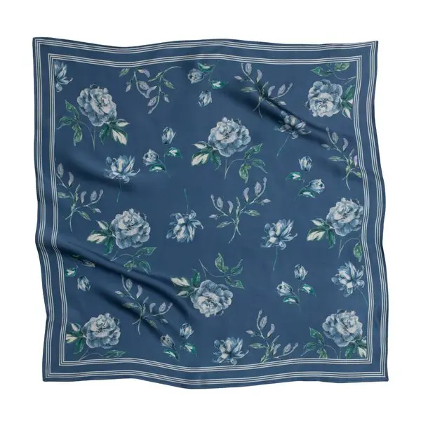 RAINSISTERS Small Floral Print Natural Silk Scarf - Blue