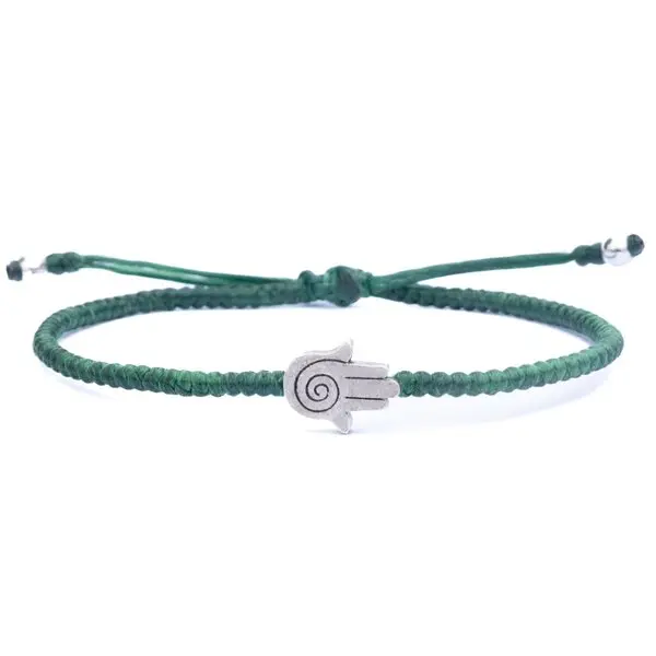 HARBOUR UK Sterling Silver & Rope Hamsa Bracelet - Green
