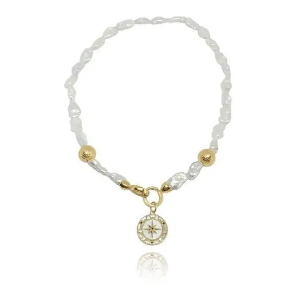 LINYA JEWELLERY North Star Medallion Pearl Necklace - Gold