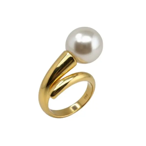 LINYA JEWELLERY Baroque Pearl Adjustable Ring - Gold