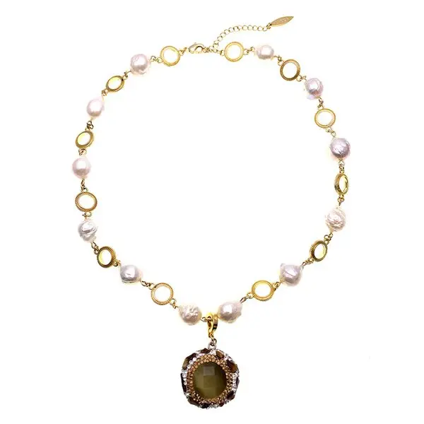FARRA Irregular Freshwater Pearls With Removable Charm Necklace