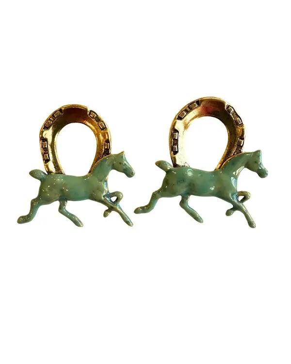 THE PINK REEF Keeneland Horse Earring In Porcelain - Blue