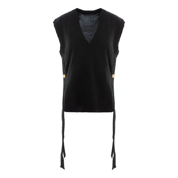 CONCEPT A TROIS Knitted Vest With Side Ribbons - Black