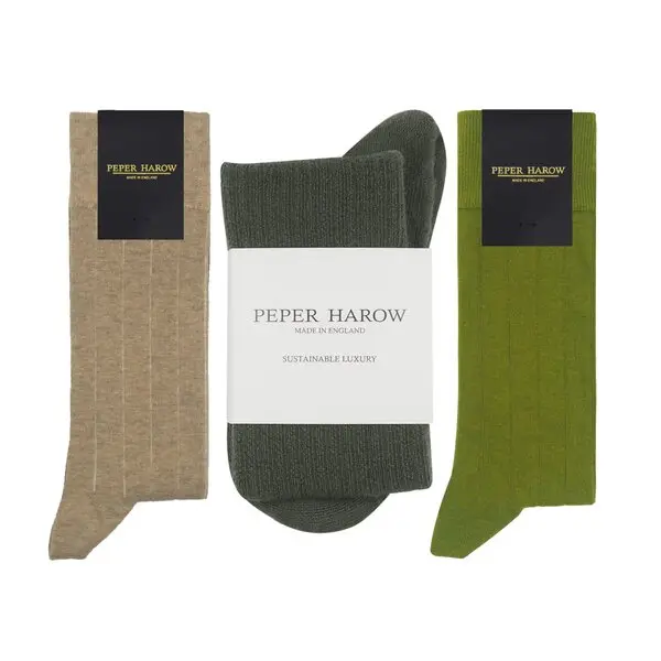 PEPER HAROW - MADE IN ENGLAND S Three Pairs Cashmere & Wool Boot Socks – Beige, Green & Olive - Beige/green