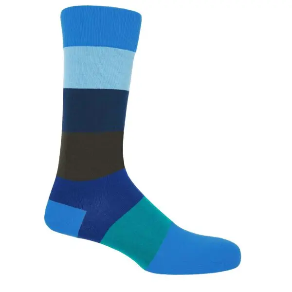 PEPER HAROW - MADE IN ENGLAND Block Stripe Socks – Aqua - Blue