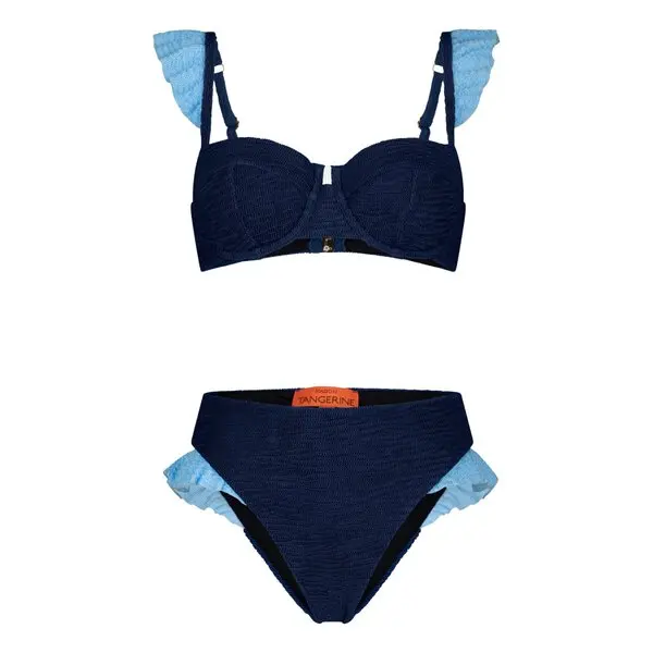 MAISON TANGERINE Blue / White Capri Ocean Blue Crinkle Bikini - Blue/white