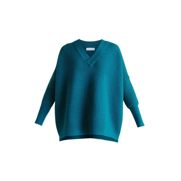 PAISIE V-neck Ribbed Jumper In Ocean - Blue