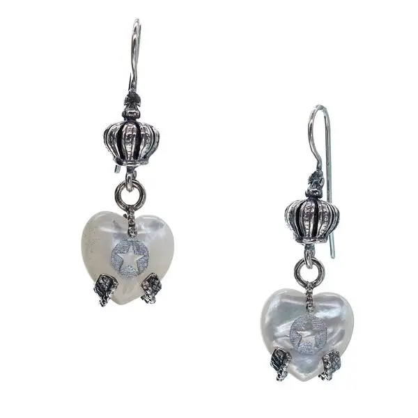 GEM KINGDOM Silver / White Heart Drop Earrings Mother Of Pearl White - Silver/white