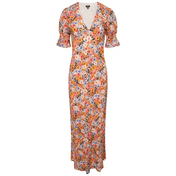 LATELIER LONDON Miriam Floral Bias Cut Midi Dress - Blue
