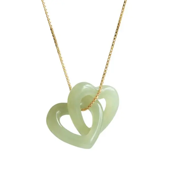SEREE The Hearts Interlocking Jade Pendant Necklace - Green