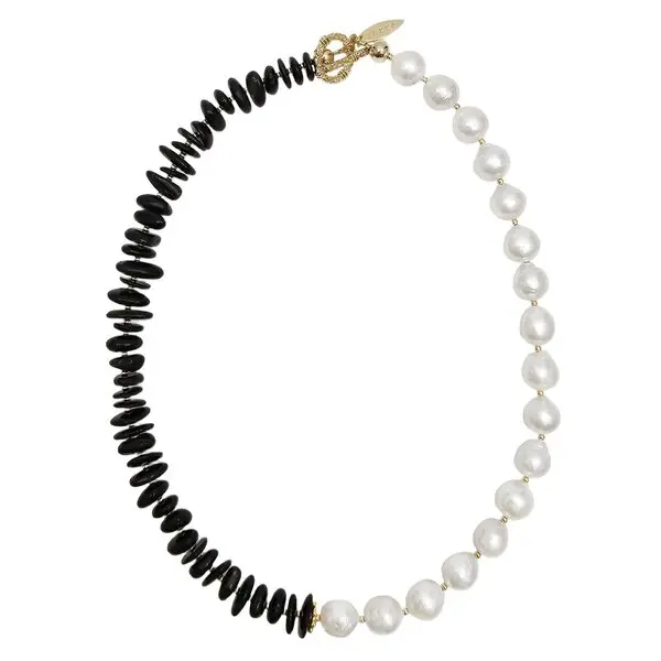 FARRA Timeless Tourmaline And White Freshwater Pearls Necklace - Black