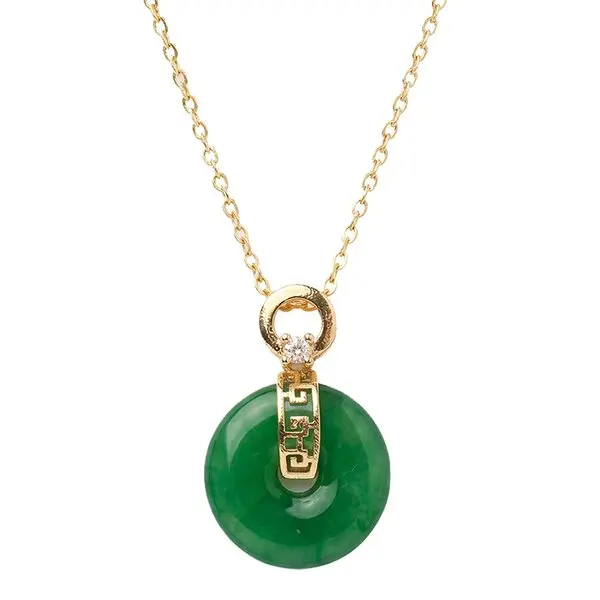 SEREE Donut Jade Pendant Necklace - Green