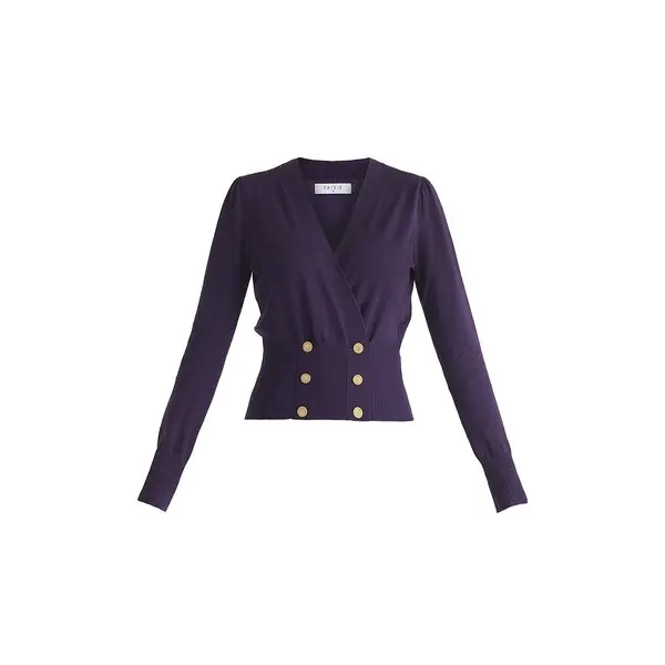 PAISIE Long Sleeve Knitted Button Wrap Top In Midnight Plum - Purple