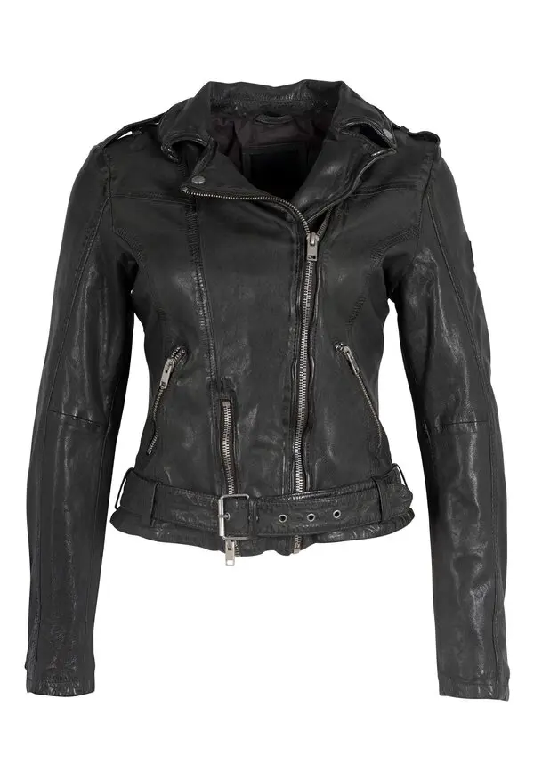 Mauritius Belted Slim Fit Leather Jacket Wild Dark - Green
