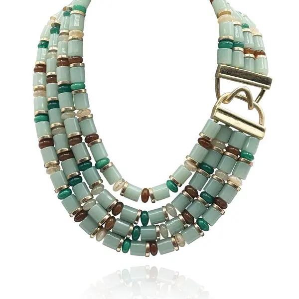 MICHAEL NASH JEWELRY Neutrals / Green / Brown Zita Four Strand Multi Color Jade Resin Necklace - Green/brown
