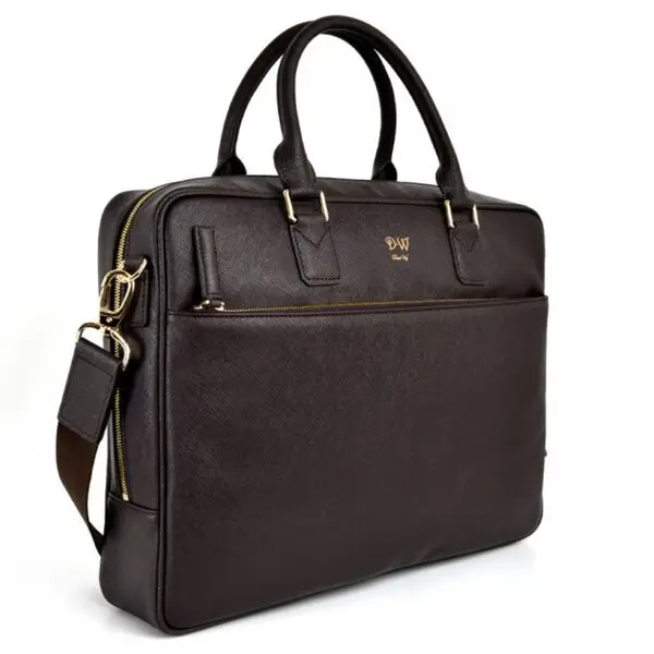 DAVID WEJ Saffiano Leather Briefcase - Brown
