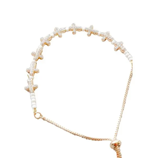 TAYLOR REESE Pave Cross Slider Bracelet - Gold