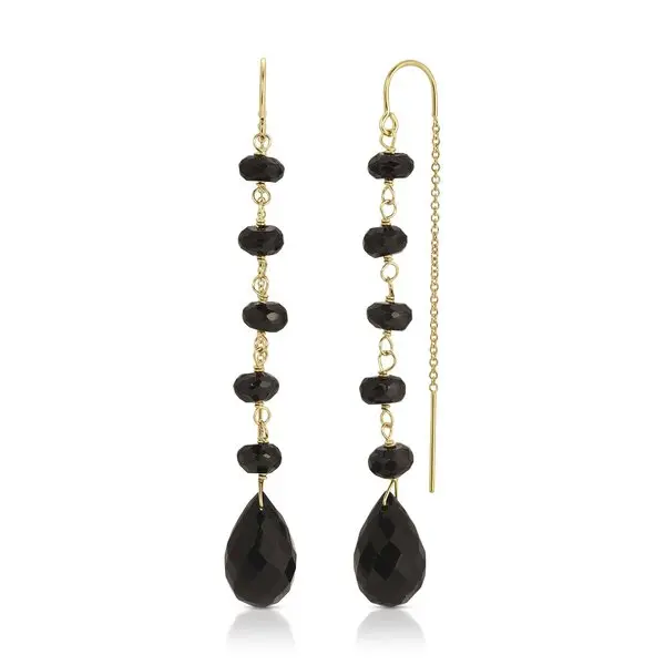 HEATHER HAWKINS Dance For You Threader Earrings Goldfilled Spinel - Black
