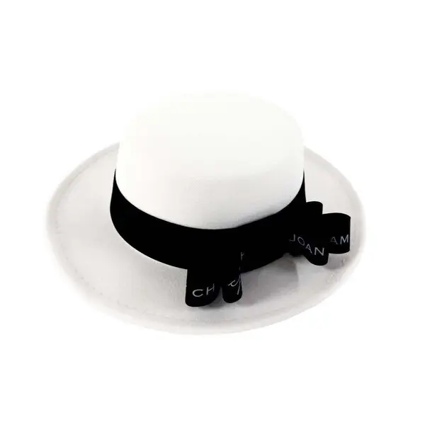 CHANEL JOAN ELKAYAM Handmade C J E Bow Wool Boater Hat - White