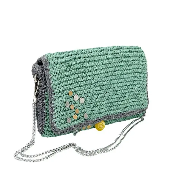 HILO DE MAR Meigas Hand Knitted Recycled Paper Bag With Charms - Green