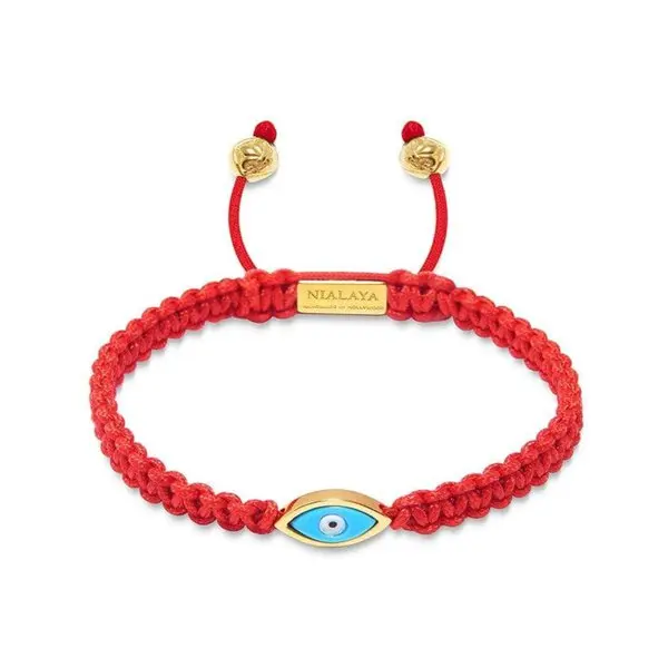 NIALAYA JEWELRY String Bracelet With Gold Evil Eye - Red