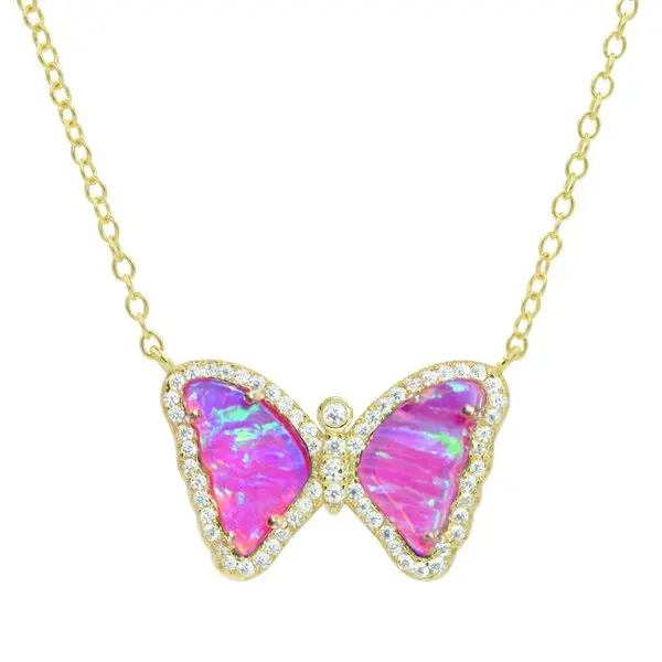KAMARIA Mini Opal Butterfly Necklace Fuchsia - Pink