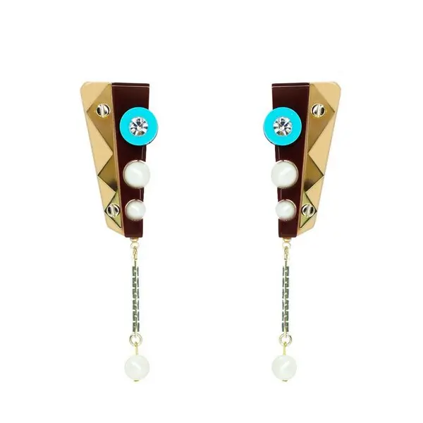 GISSA BICALHO Blue / Yellow Handmade Acrylic Earring Short Inti Nude - Blue/yellow