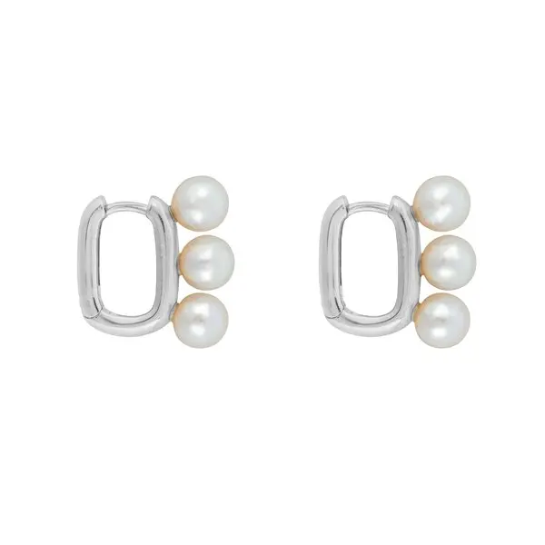 ORA PEARLS Silver / White Aetia Trio Pearl Hoop Earrings- Silver - Silver/white