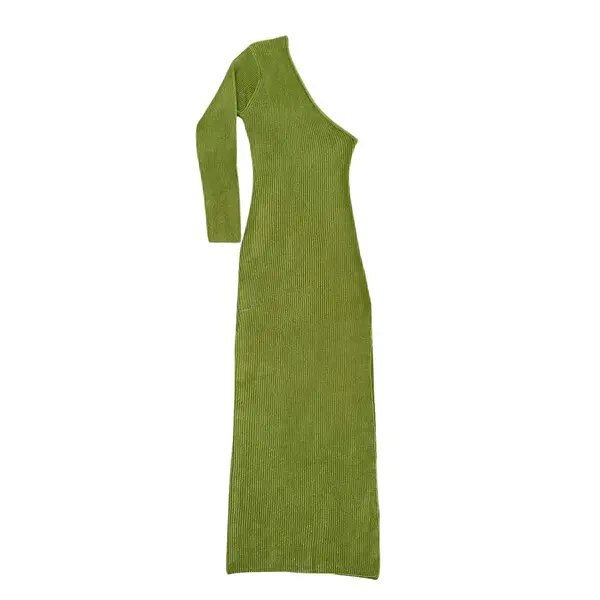 Pink Haley Esme One Shoulder Midi Long Sleeve Knit Dress In Limerick - Green